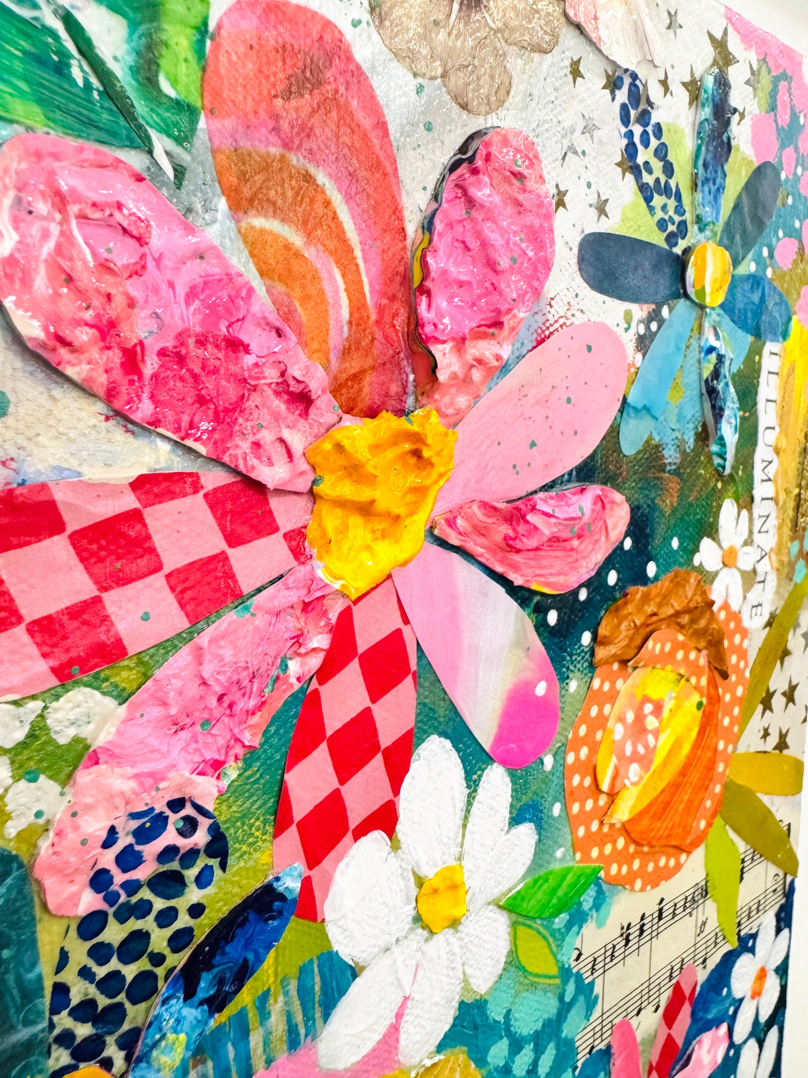 “Illuminate” Abstract Floral Collage Painting on 9x12 inch canvas ...