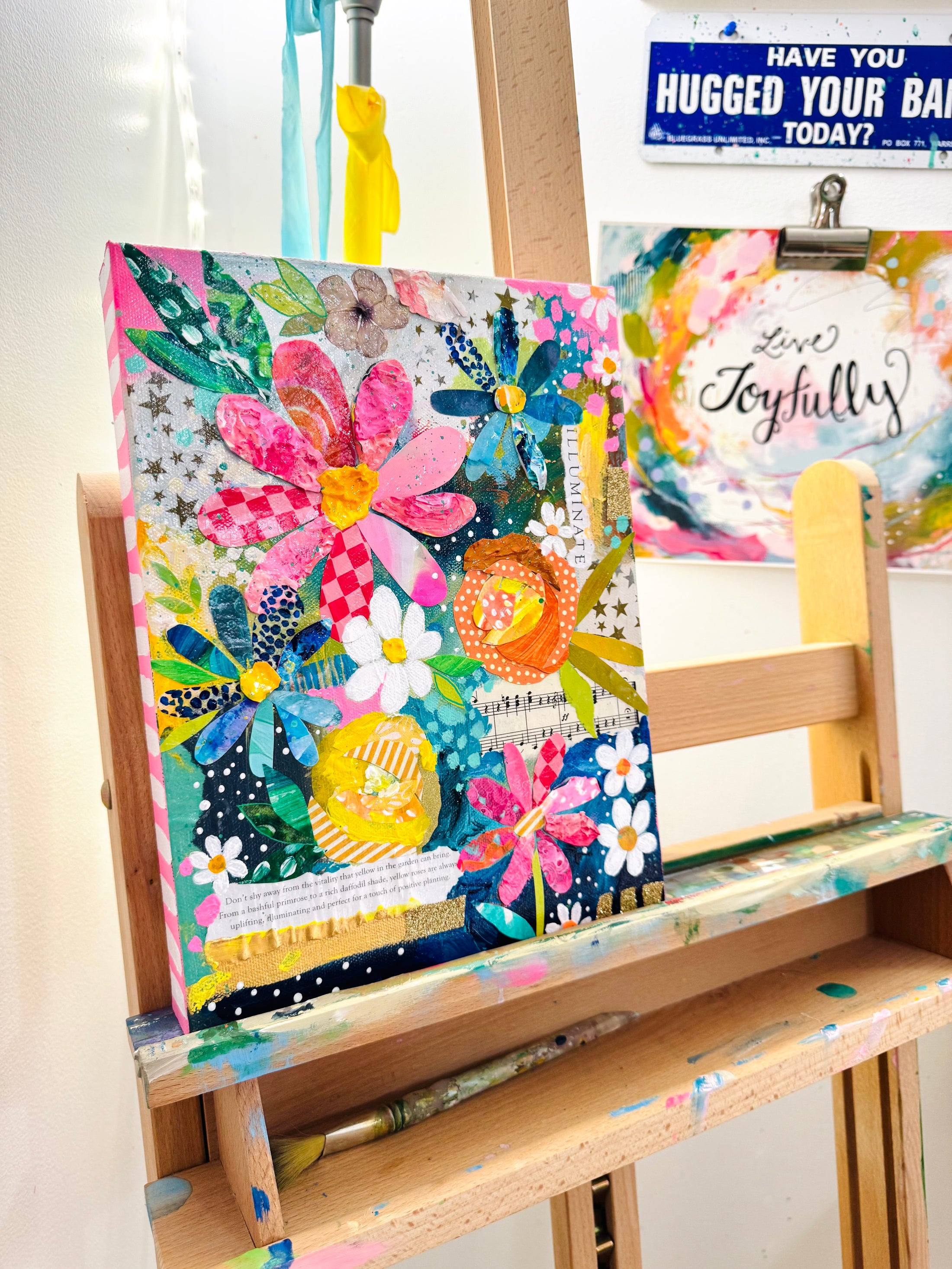 “Illuminate” Abstract Floral Collage Painting on 9x12 inch canvas ...