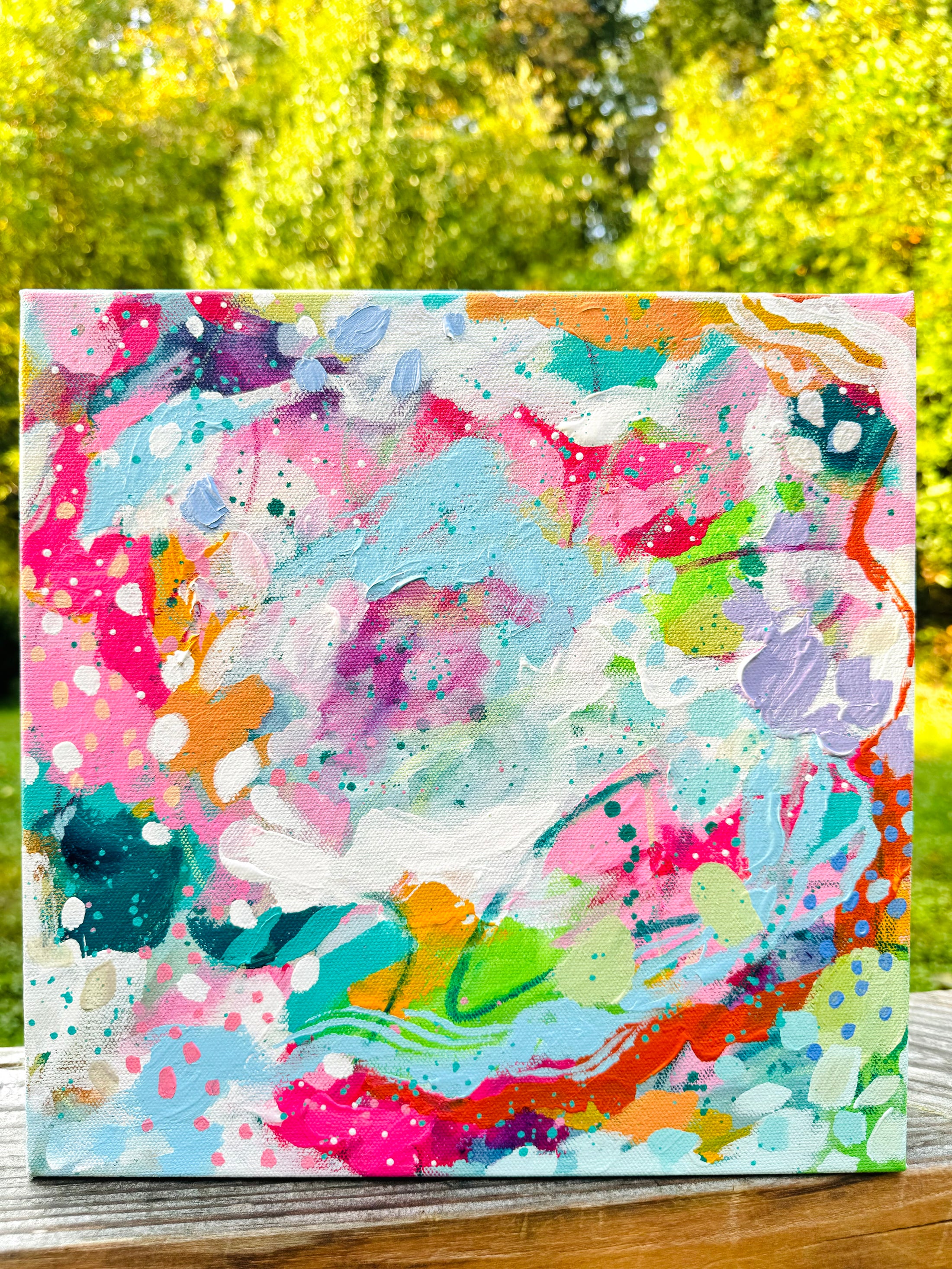 "Follow the Joy” Abstract Painting on 12x12 inch canvas – Bethany Joy Art
