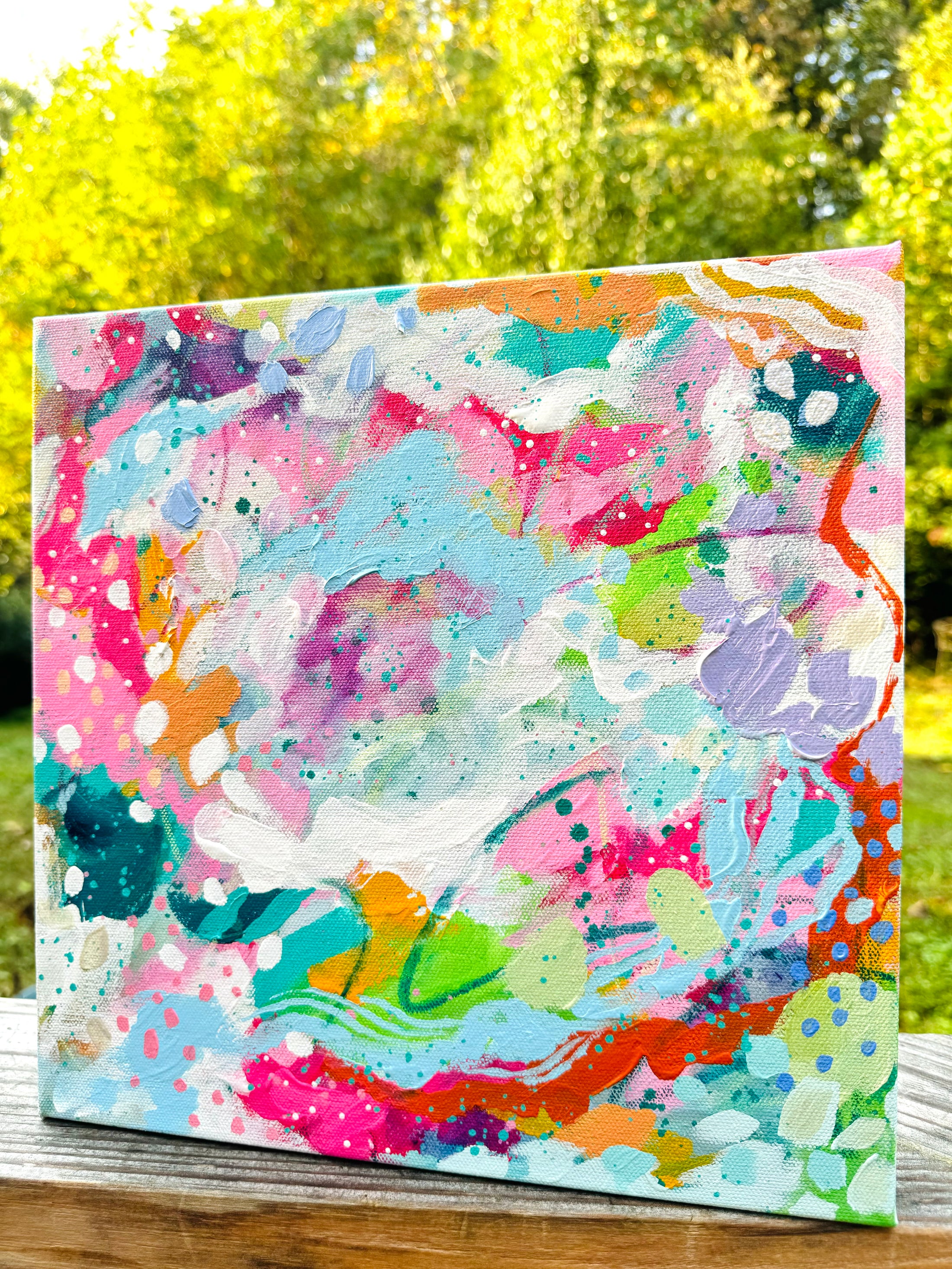 "Follow the Joy” Abstract Painting on 12x12 inch canvas – Bethany Joy Art