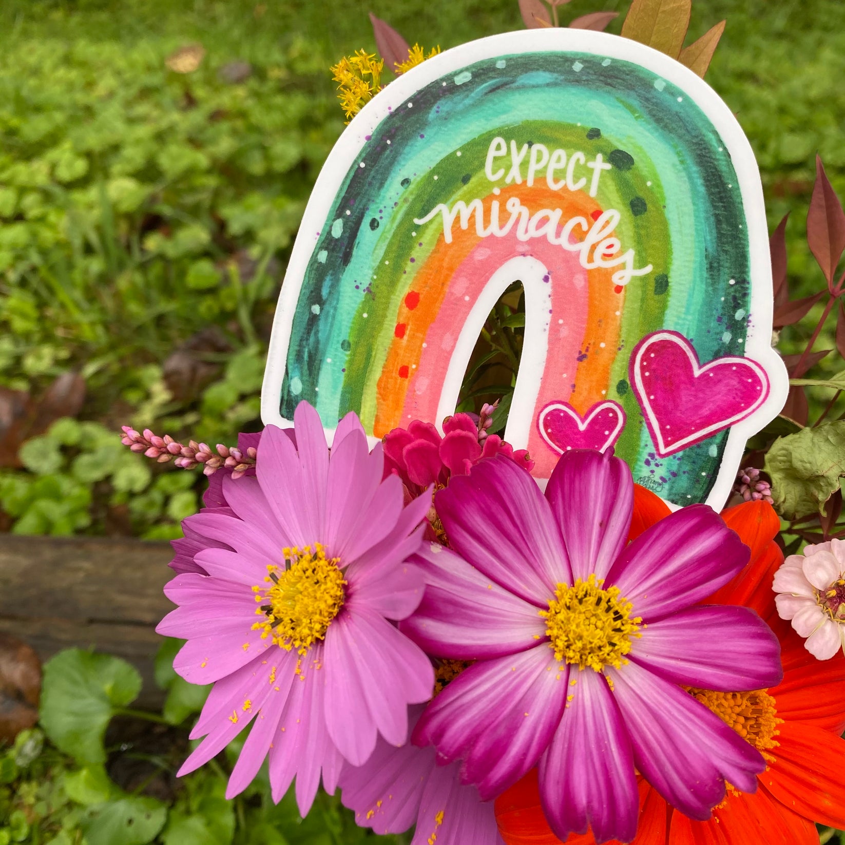 Rainbow Expect Miracles Vinyl Sticker - September Sticker of the Month – Bethany Joy Art
