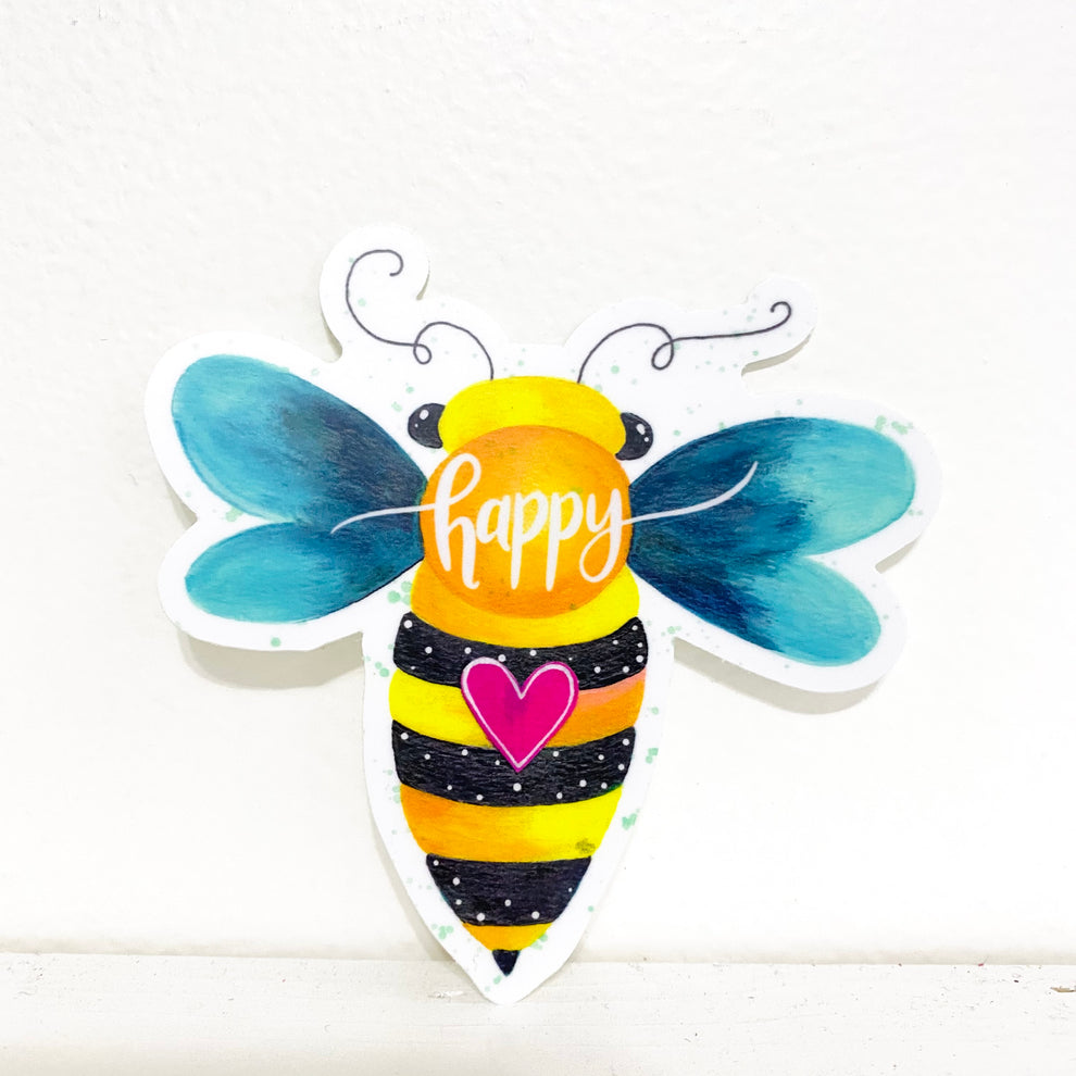 Bee Happy Vinyl Sticker March 2021 Sticker of the Month – Bethany Joy Art